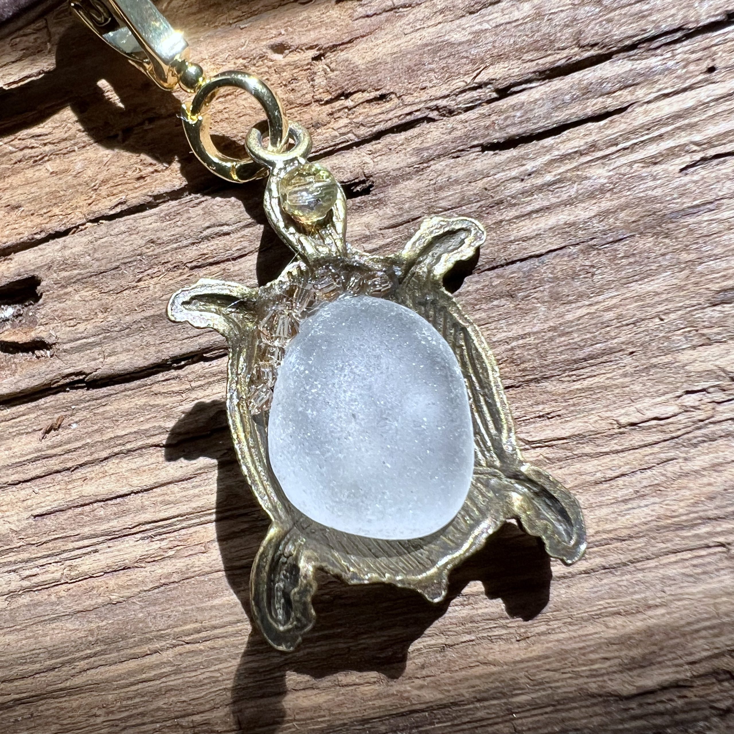 White Sea Glass Turtle Pendant - Pacifica Sea Glass