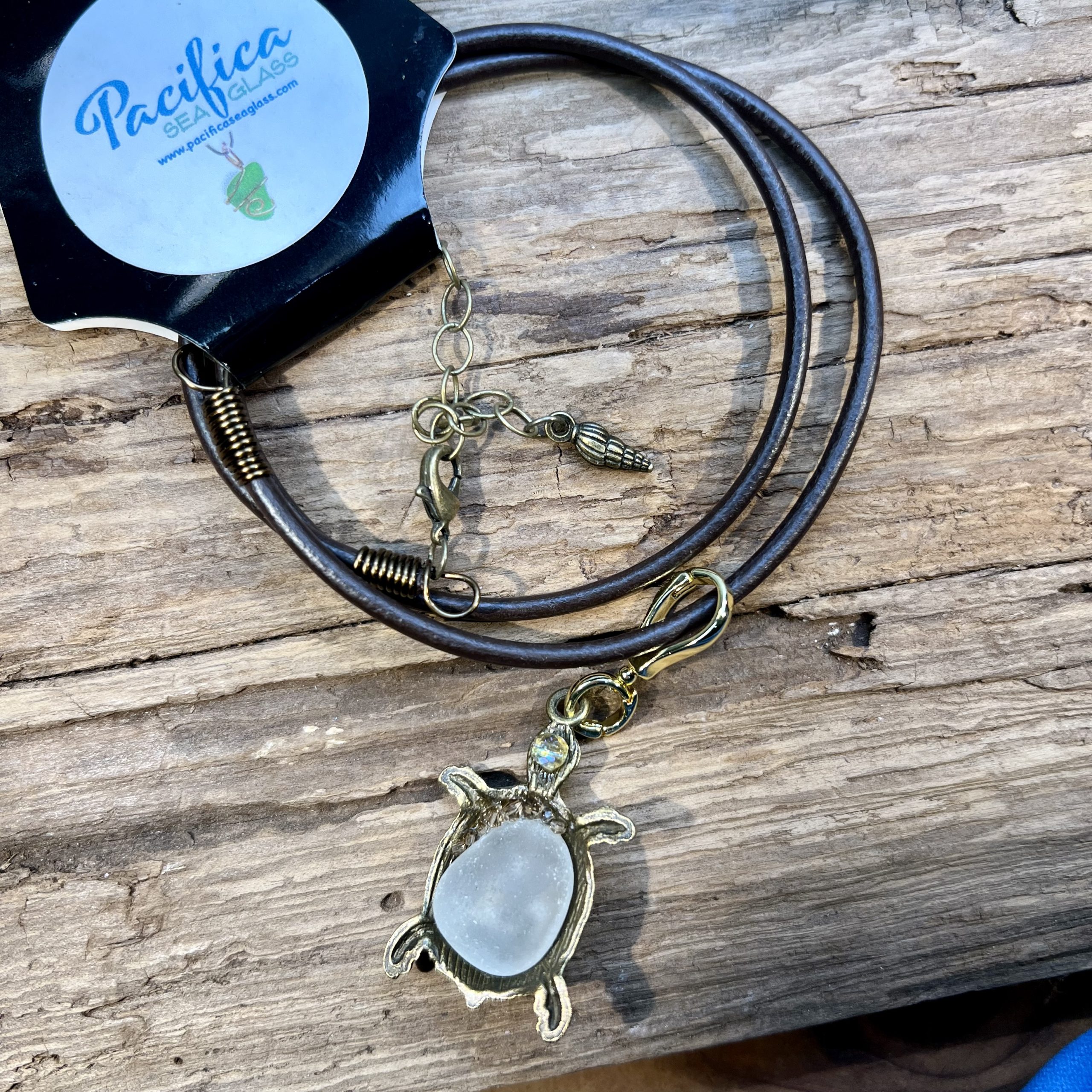 White Sea Glass Turtle Pendant - Pacifica Sea Glass